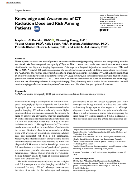 (PDF) Knowledge and Awareness of CT Radiation Dose and Risk Among Patients