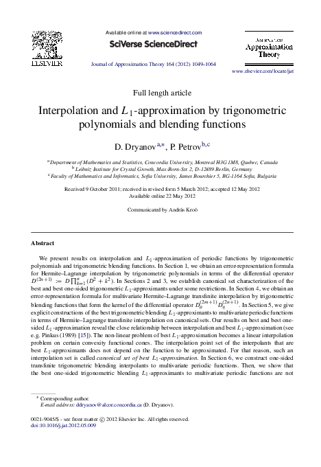 (PDF) Interpolation and -approximation by trigonometric polynomials and ...
