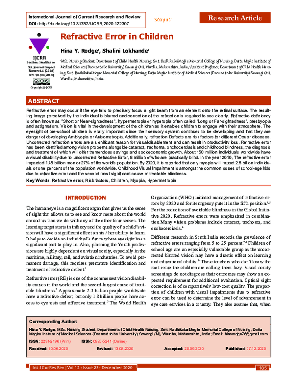 (PDF) Refractive Error in Children
