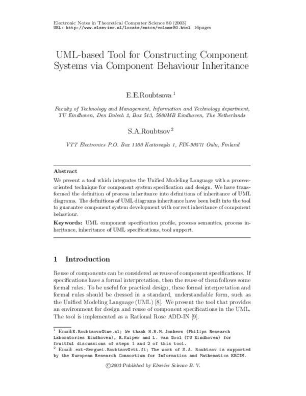 (PDF) UML-based tool for component specification | Ella Roubtsova - Academia.edu