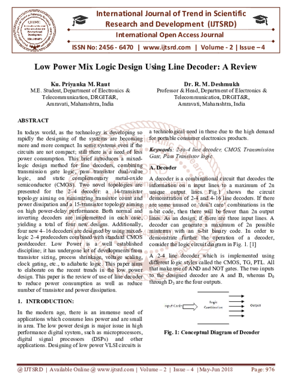(PDF) Low Power Mix Logic Design Using Line Decoder: A Review
