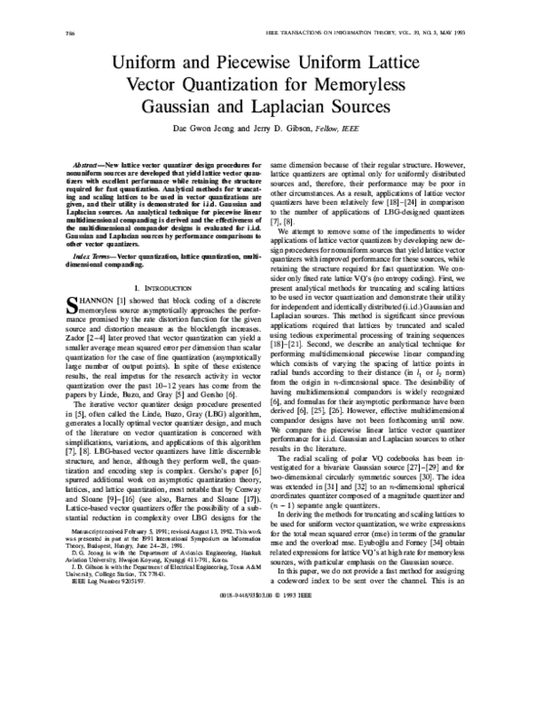 (PDF) Uniform and piecewise uniform lattice vector quantization for memoryless Gaussian and ...