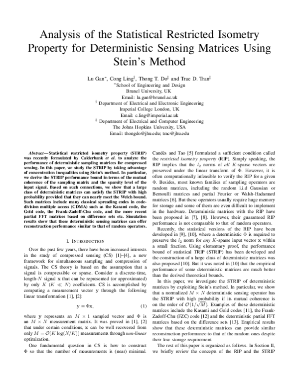 (PDF) Analysis of the Statistical Restricted Isometry Property for Deterministic Sensing ...