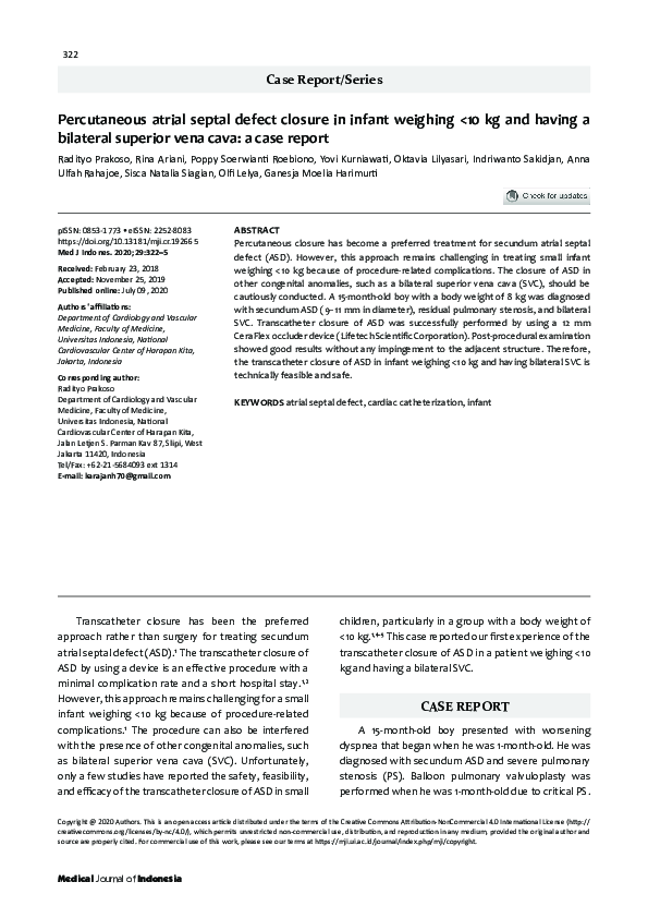 (PDF) Percutaneous atrial septal defect closure in infant weighing 10 ...