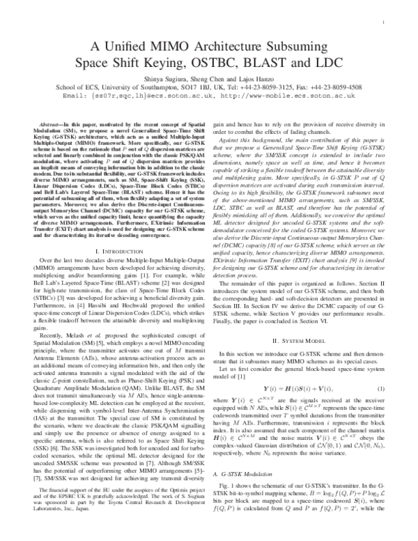 (PDF) A unified MIMO architecture subsuming space shift keying, OSTBC, BLAST and LDC