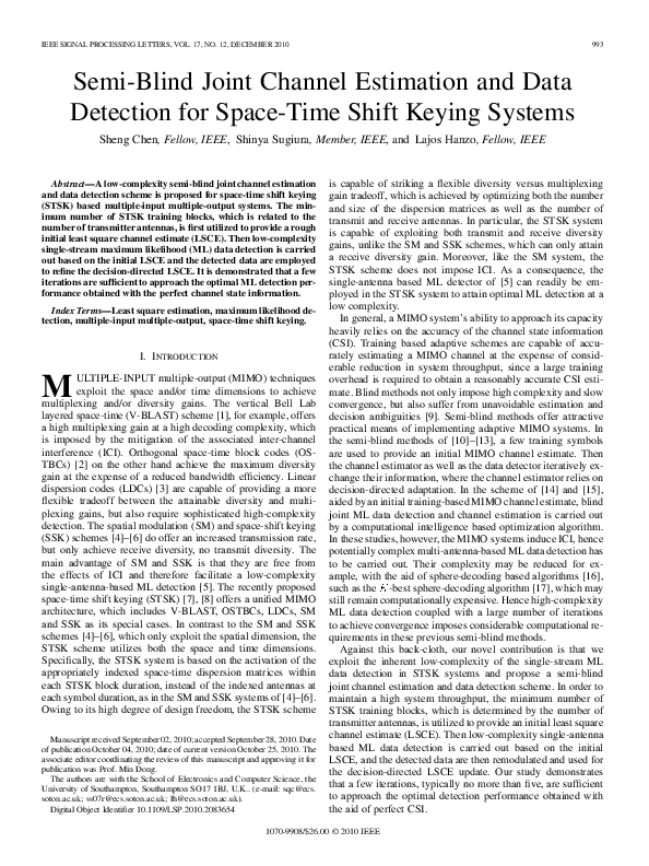 (PDF) Semi-Blind Joint Channel Estimation and Data Detection for Space ...