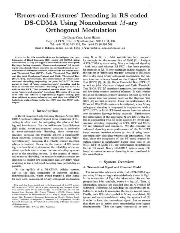 (PDF) Errors-and-erasures' decoding in RS coded DS-CDMA using noncoherent M-ary orthogonal ...