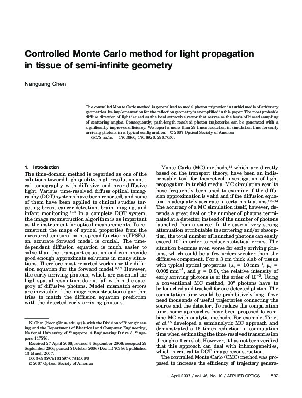 (PDF) Controlled Monte Carlo method for light propagation in tissue of semi-infinite geometry