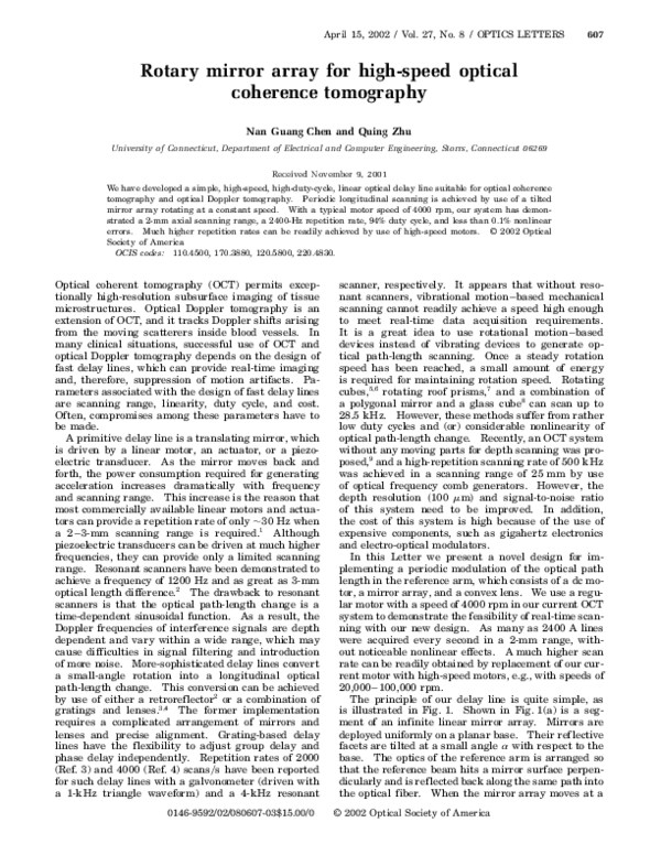 (PDF) Rotary mirror array for high-speed optical coherence tomography