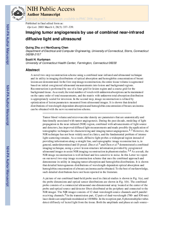 (PDF) Imaging tumor angiogenesis by use of combined near-infrared ...