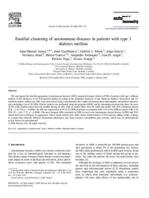 (PDF) Familial Clustering of Autoimmune Diseases In Patients With Type ...