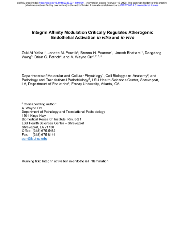 (PDF) Integrin Affinity Modulation Critically Regulates Atherogenic ...