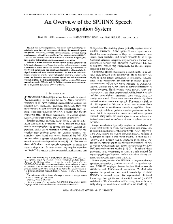 (PDF) An overview of the SPHINX speech recognition system