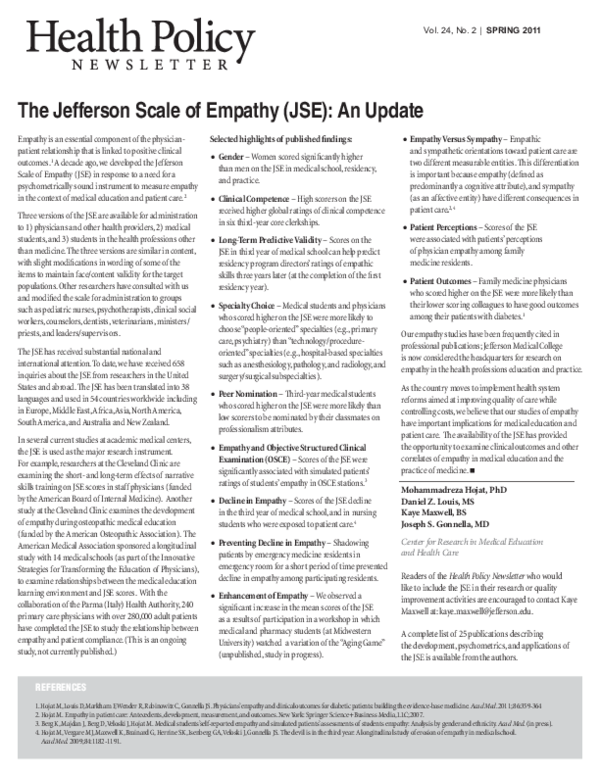 (PDF) The Jefferson Scale of Empathy (JSE): An Update