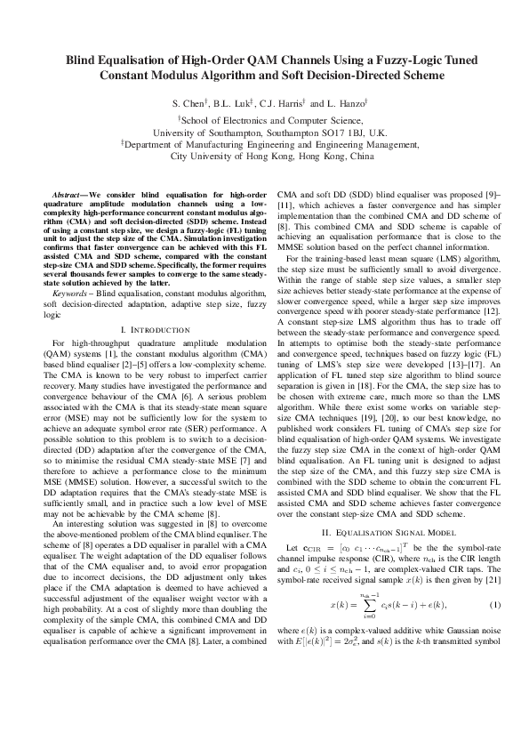 (PDF) Blind equalisation of high-order QAM channels using a fuzzy-logic tuned constant modulus ...