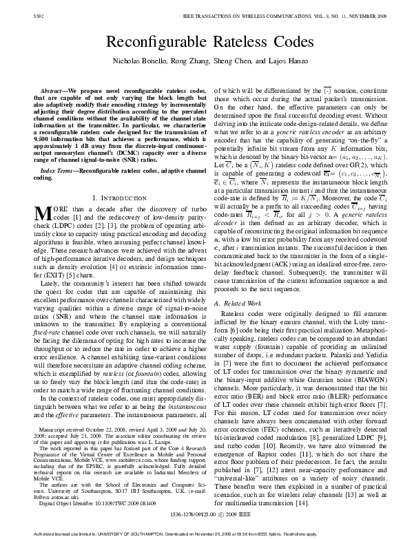 (PDF) Reconfigurable rateless codes