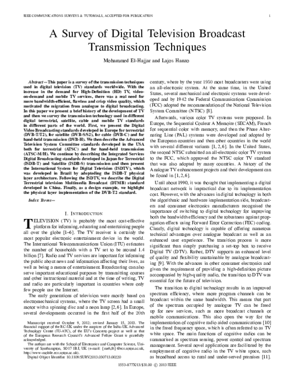(PDF) A Survey of Digital Television Broadcast Transmission Techniques