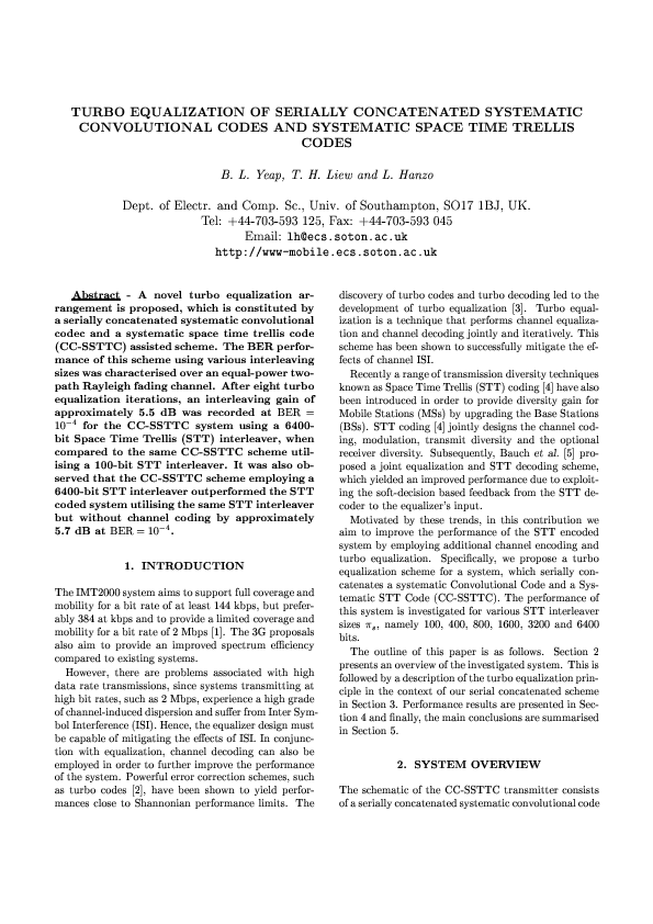 (PDF) Turbo equalization of serially concatenated systematic convolutional codes and systematic ...