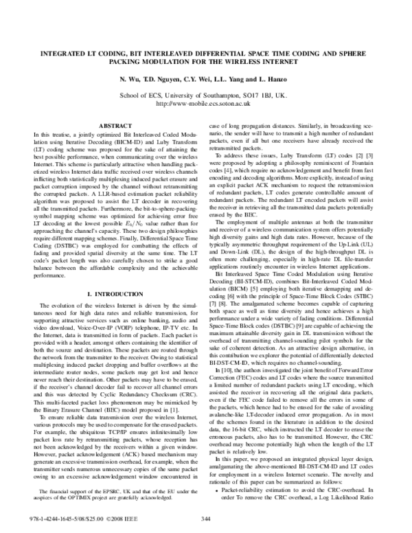 (PDF) Integrated LT Coding, Bit Interleaved Differential Space Time Coding and Sphere Packing ...