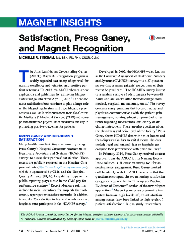 (PDF) Satisfaction, Press Ganey, and Magnet Recognition