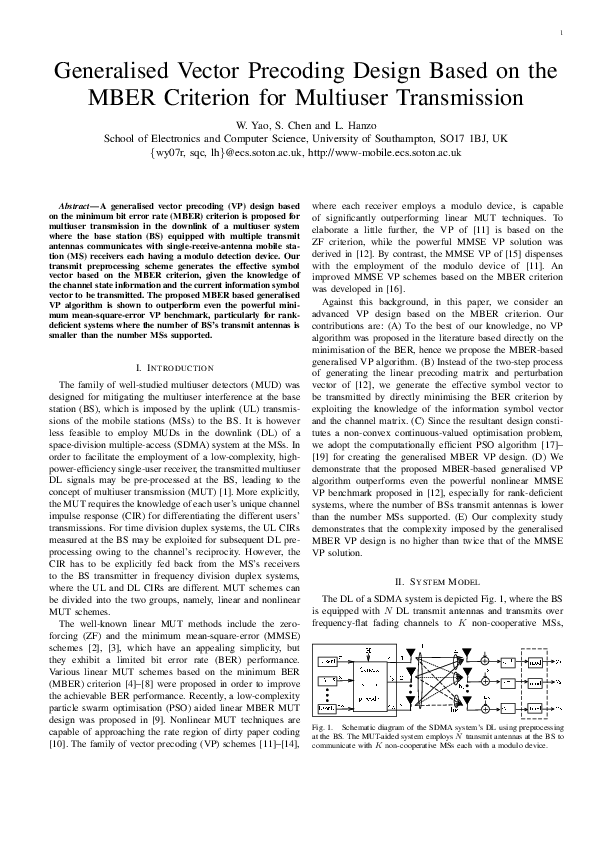 Pdf Generalised Vector Precoding Design Based On The Mber Criterion