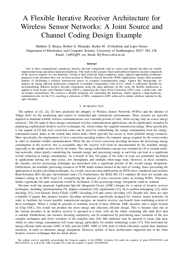 Pdf Flexible Iterative Receiver Architecture For Wireless Sensor Networks A Joint Source And