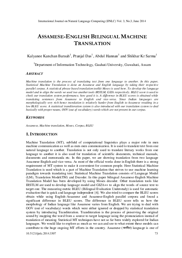 (PDF) Assamese-English Bilingual Machine Translation
