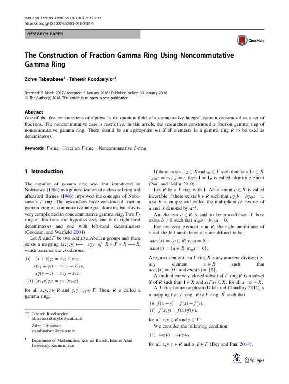 (PDF) The Construction of Fraction Gamma Ring Using Noncommutative ...