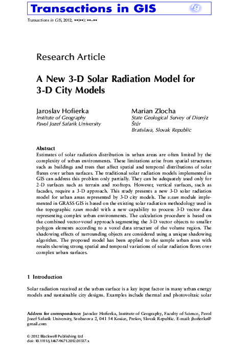 (PDF) A New 3-D Solar Radiation Model for 3-D City Models