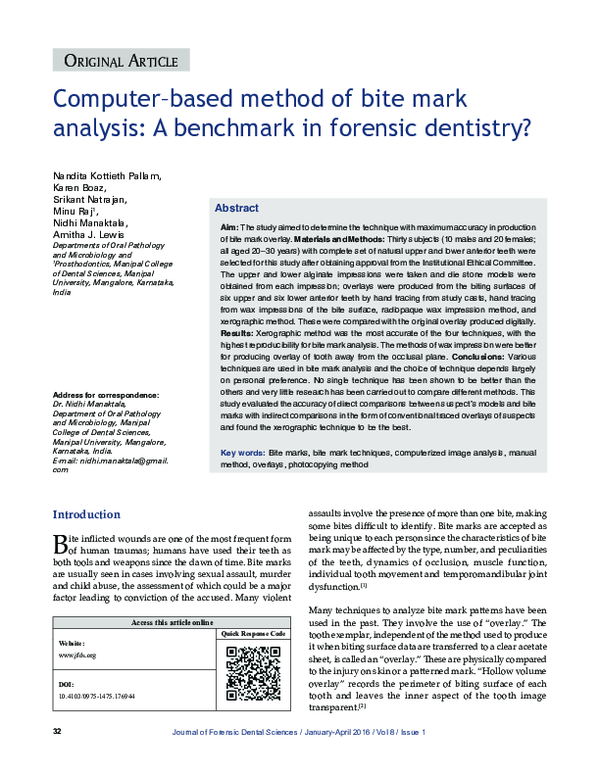 (PDF) Computer–based method of bite mark analysis: A benchmark in ...