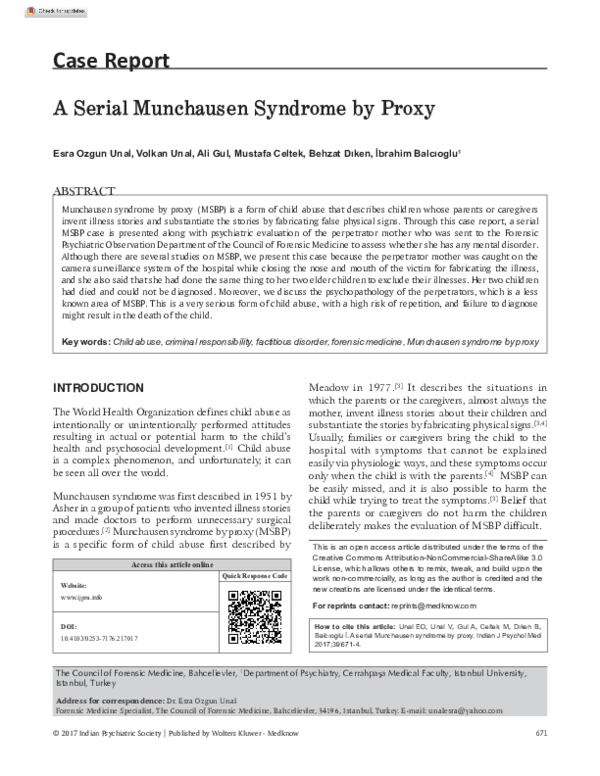 (PDF) Serial Munchausen syndrome by proxy