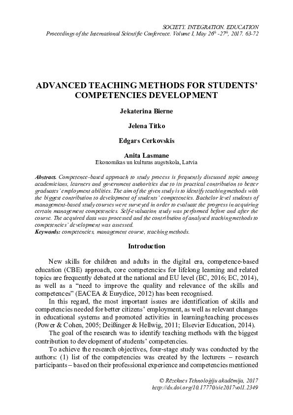 (PDF) Advanced Teaching Methods for Students’ Competencies Development