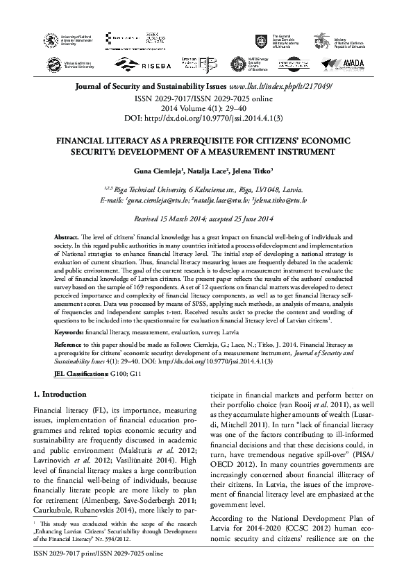(PDF) Financial literacy as a prerequisite for citizens' economic ...