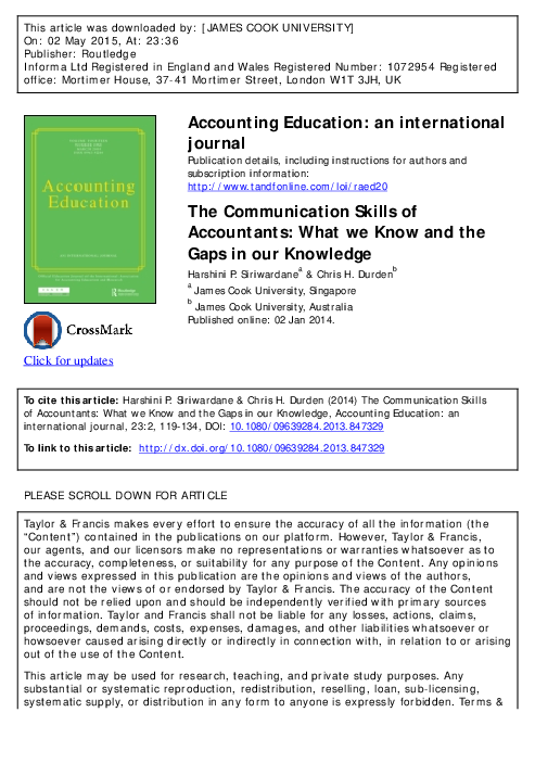 (PDF) The Communication Skills of Accountants: What we Know and the ...