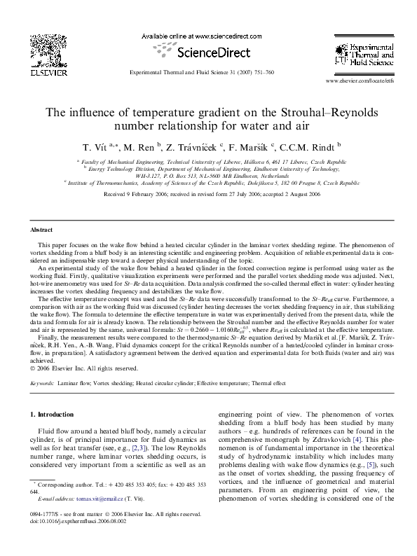 (PDF) The influence of temperature gradient on the Strouhal–Reynolds ...