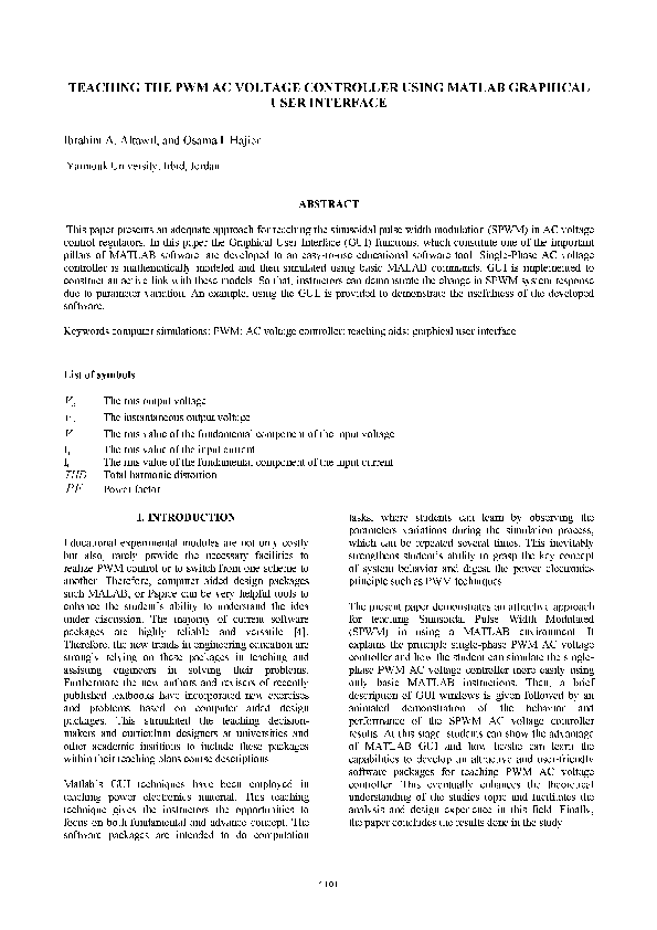 (PDF) Teaching the PWM AC Voltage Controller Using Matlab Graphical User Interface