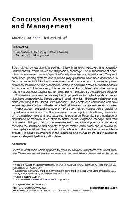 (PDF) Concussion Assessment and Management