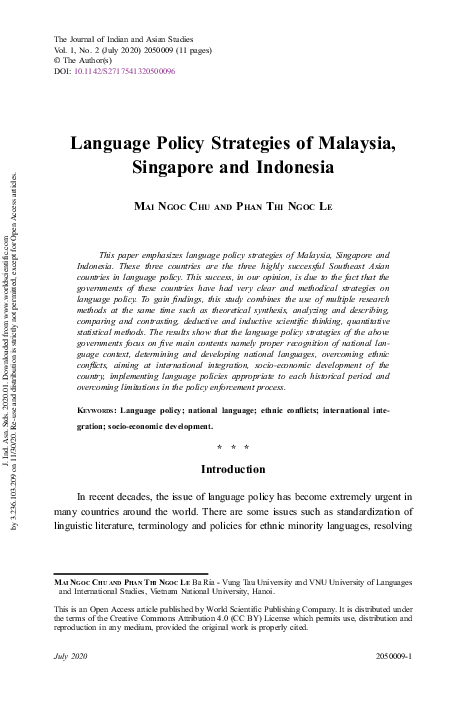 (PDF) Language Policy Strategies of Malaysia, Singapore and Indonesia
