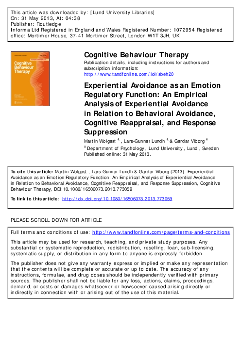 (PDF) Experiential Avoidance as an Emotion Regulatory Function: An ...