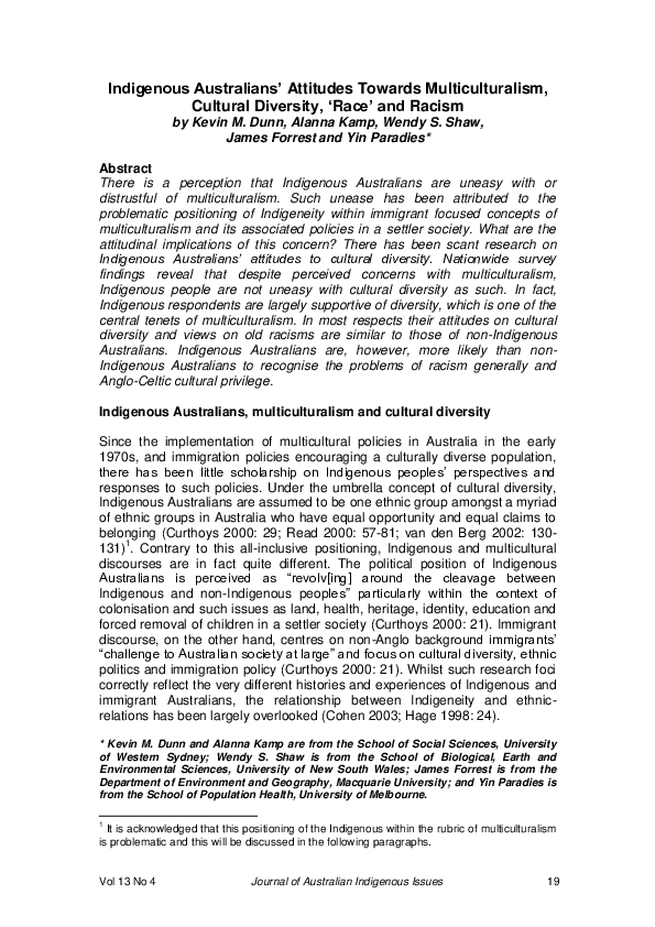 (PDF) Indigenous Australians' Attitudes Towards Multiculturalism ...