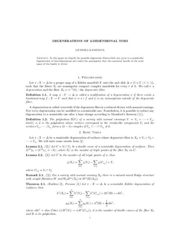 (PDF) Degenerations of 2DIMENSIONAL Tori