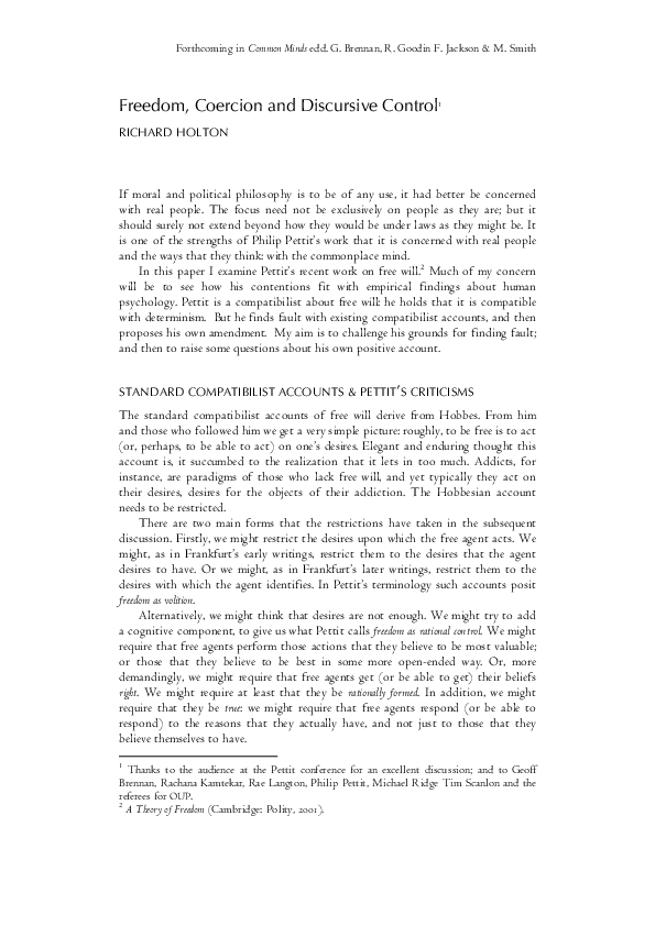 (PDF) Freedom, Coercion, and Discursive Control