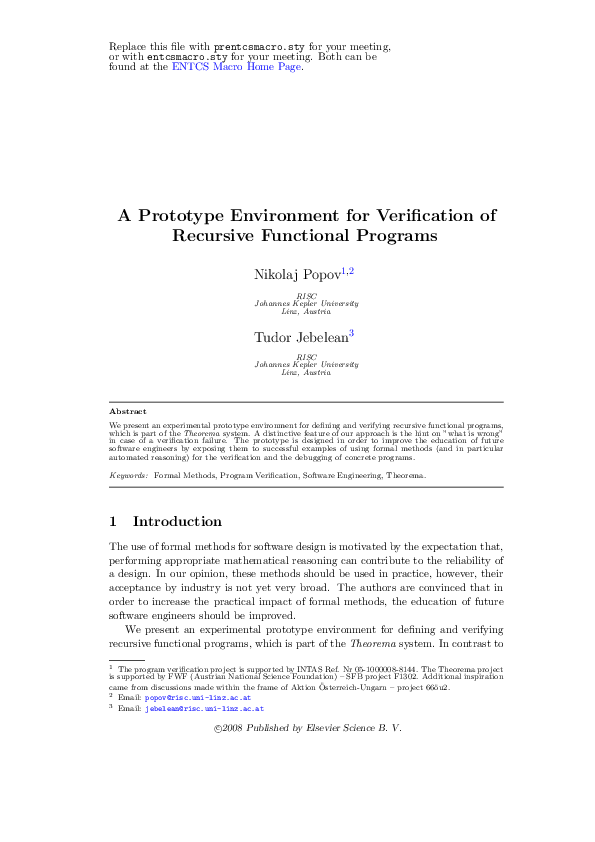 (PDF) A Prototype Environment for Verification of Recursive Functional ...