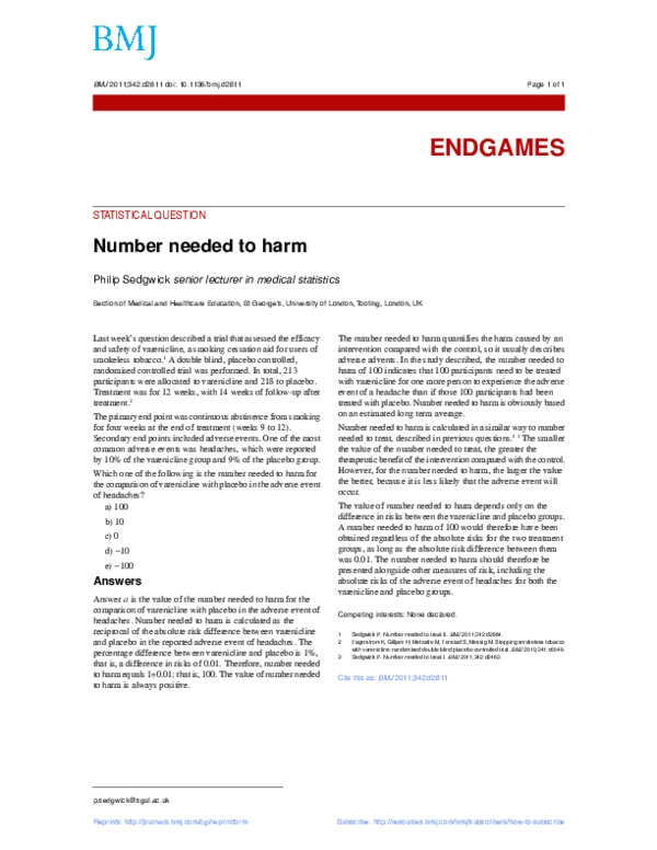 (PDF) Number needed to harm