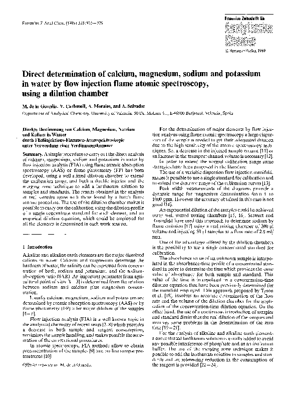 Pdf Direct Determination Of Calcium Magnesium Sodium And Potassium In Water By Flow