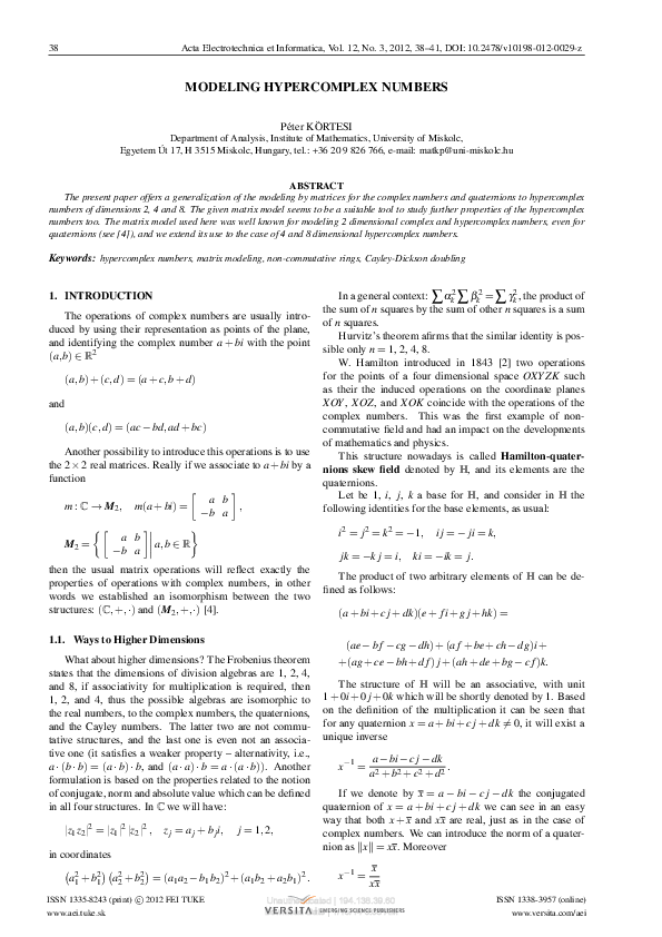 (PDF) Modeling hypercomplex numbers