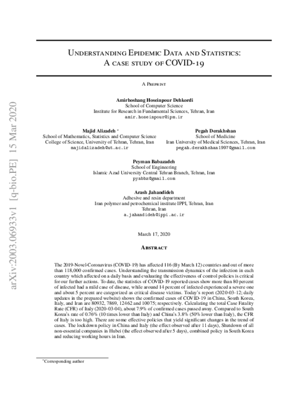 (PDF) Understanding epidemic data and statistics: A case study of COVID‐19
