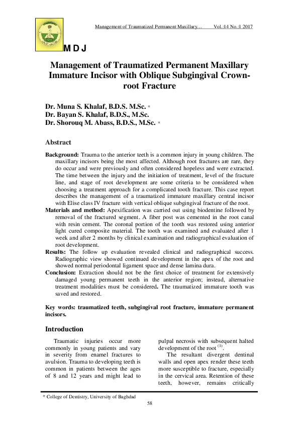 (PDF) Management of Traumatized Permanent Maxillary Immature Incisor ...