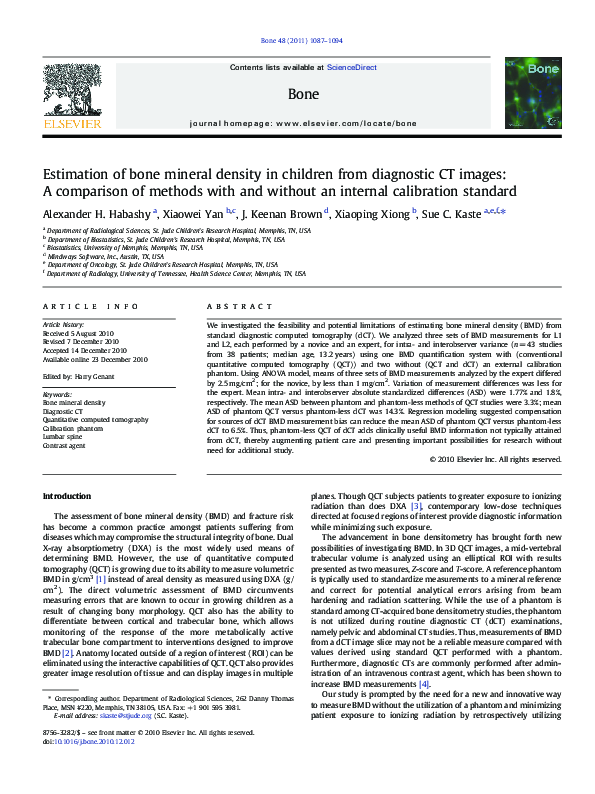 (PDF) Estimation of bone mineral density in children from diagnostic CT ...