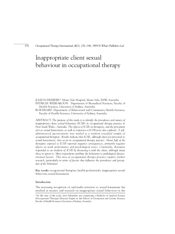 (PDF) Inappropriate client sexual behaviour in occupational therapy